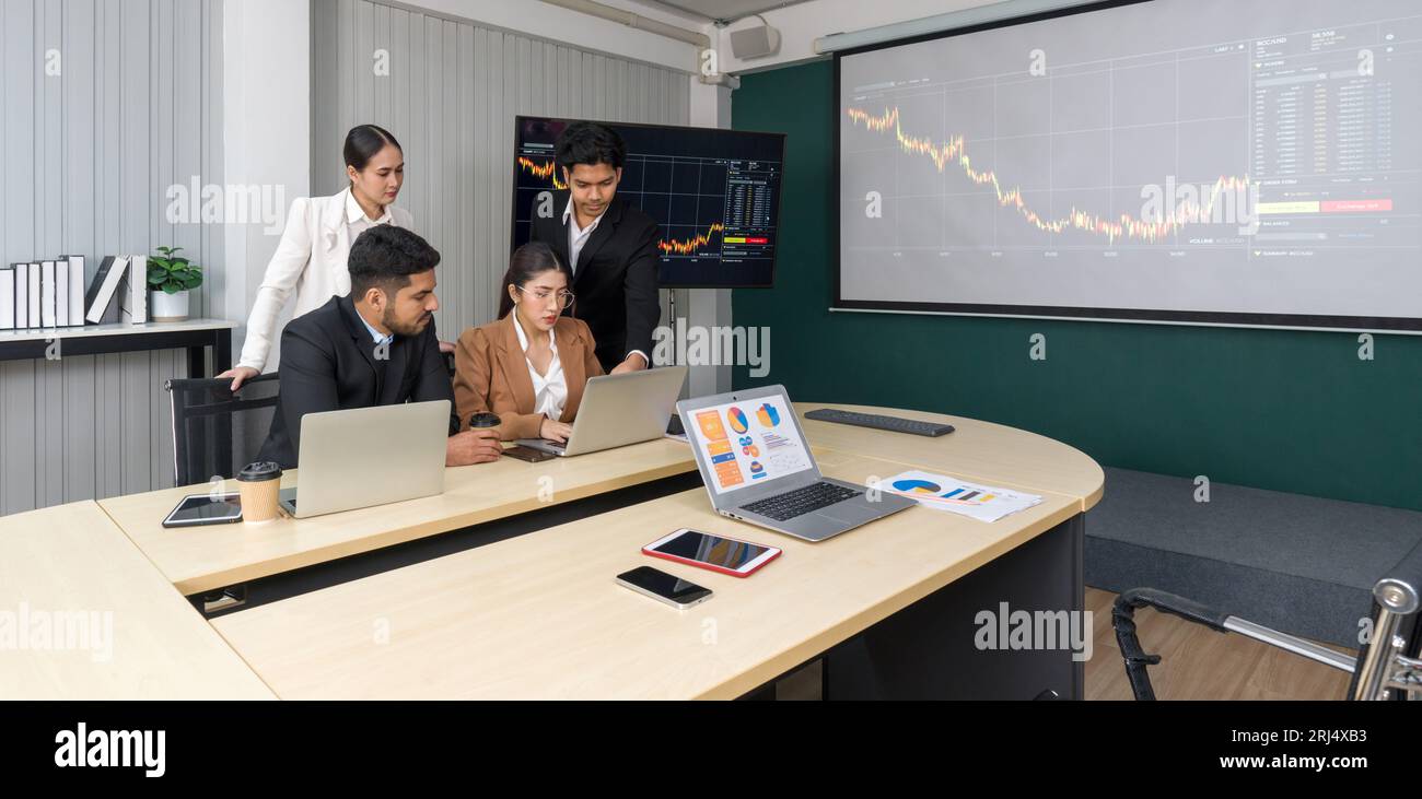 Corporate meeting in progress with diverse professionals engrossed in ...