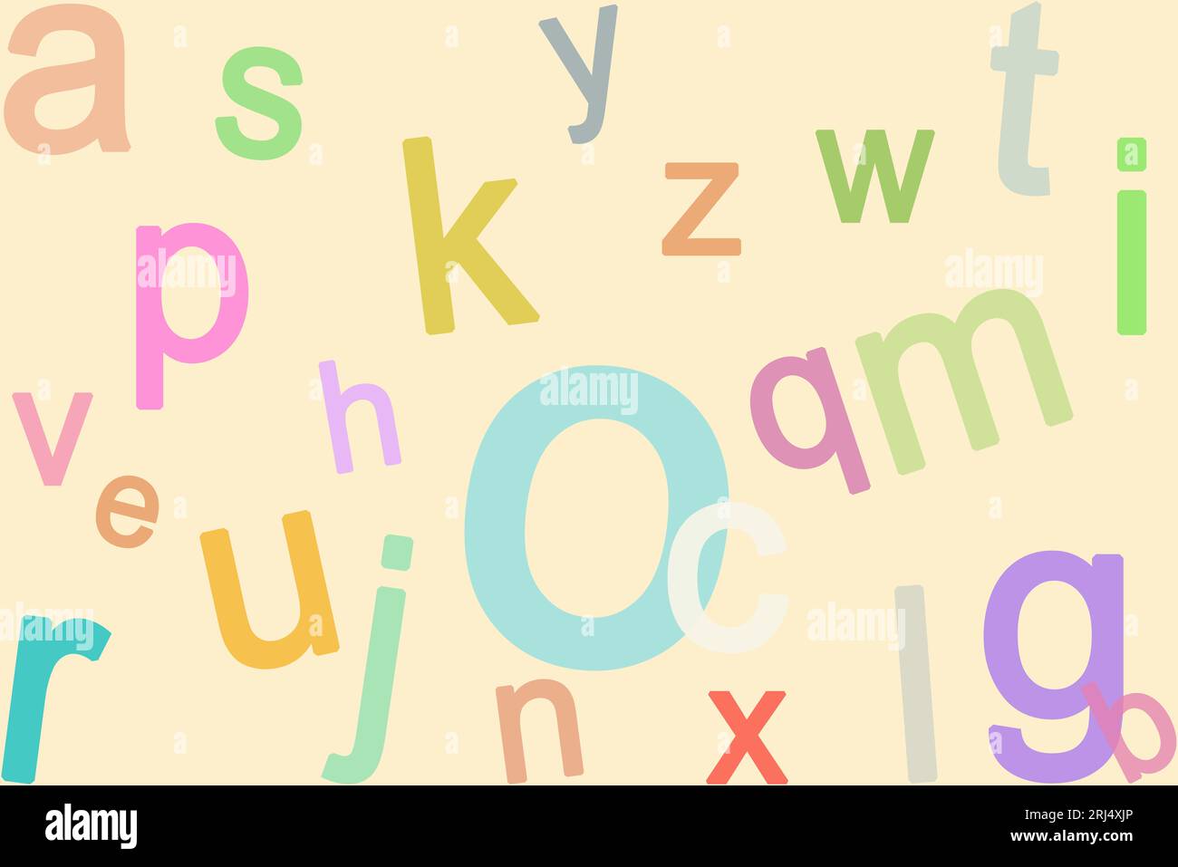 An array of vibrantly multicolor alphabet letter are scattered randomly ...