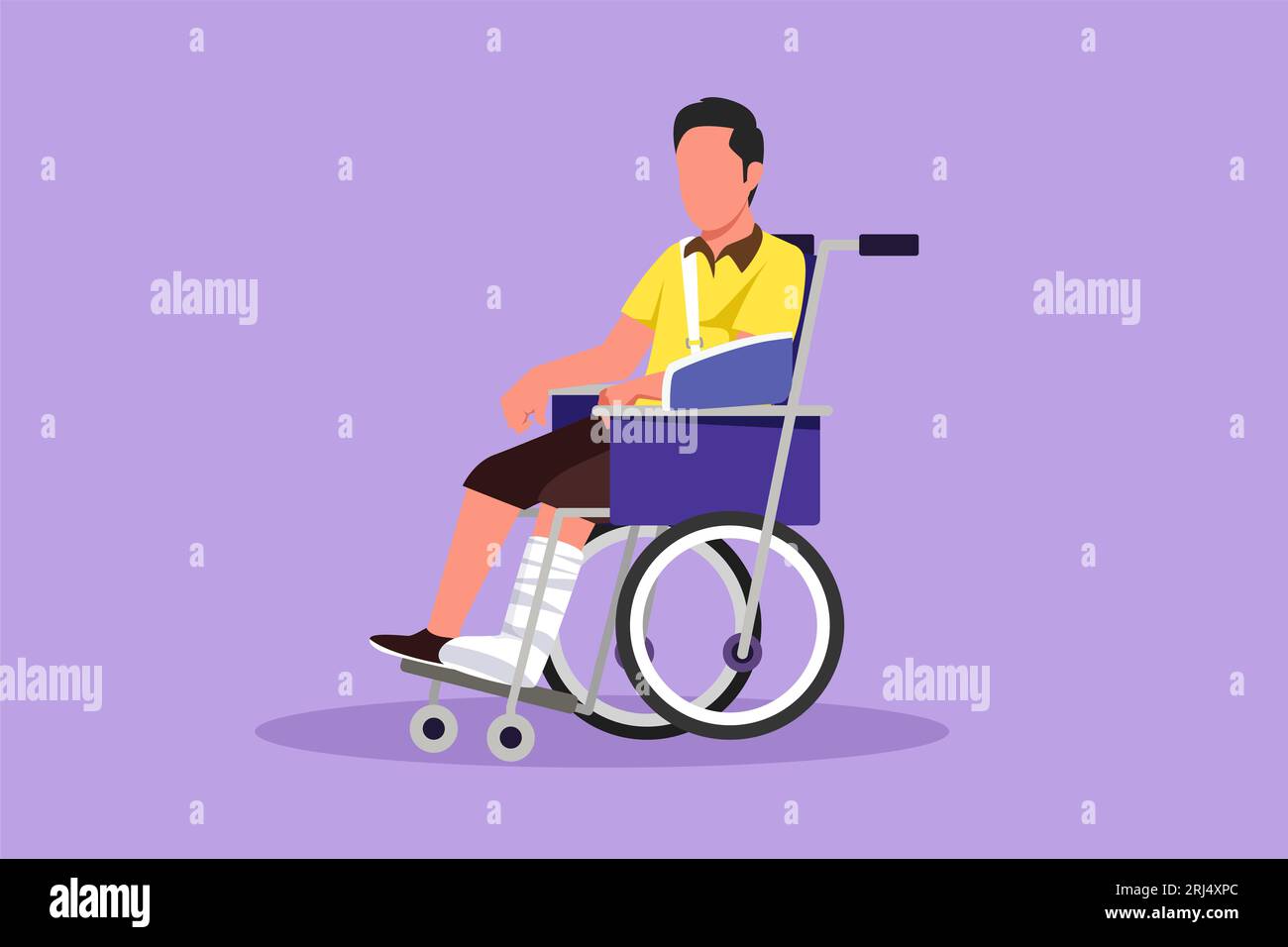 Character flat drawing sick man with injuries, gypsum sits in ...