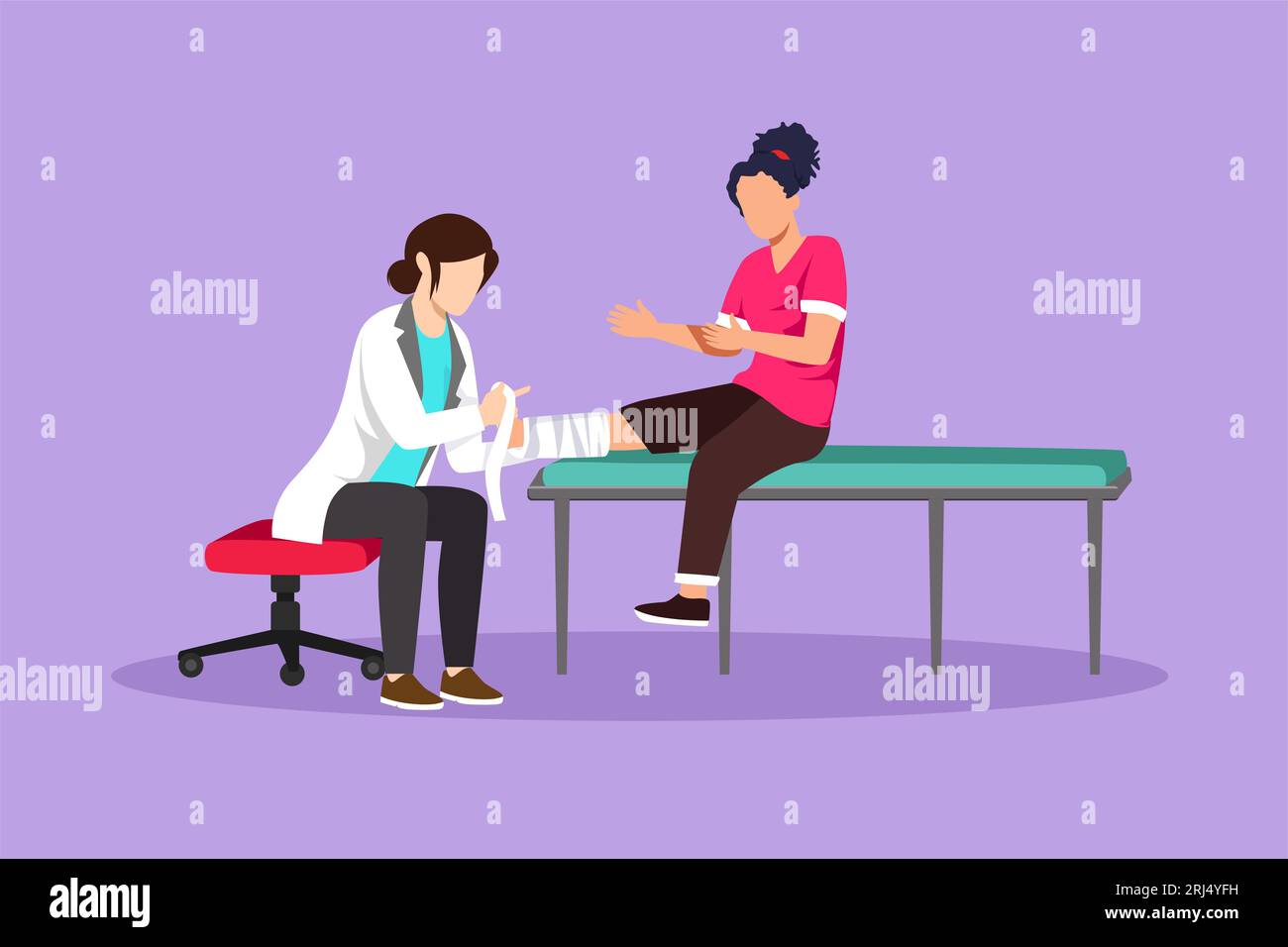 Graphic flat design drawing medical doctor bandage broken leg to female ...