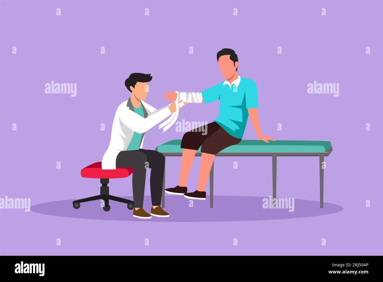 Graphic flat design drawing doctor bandages patient man hand. First aid ...