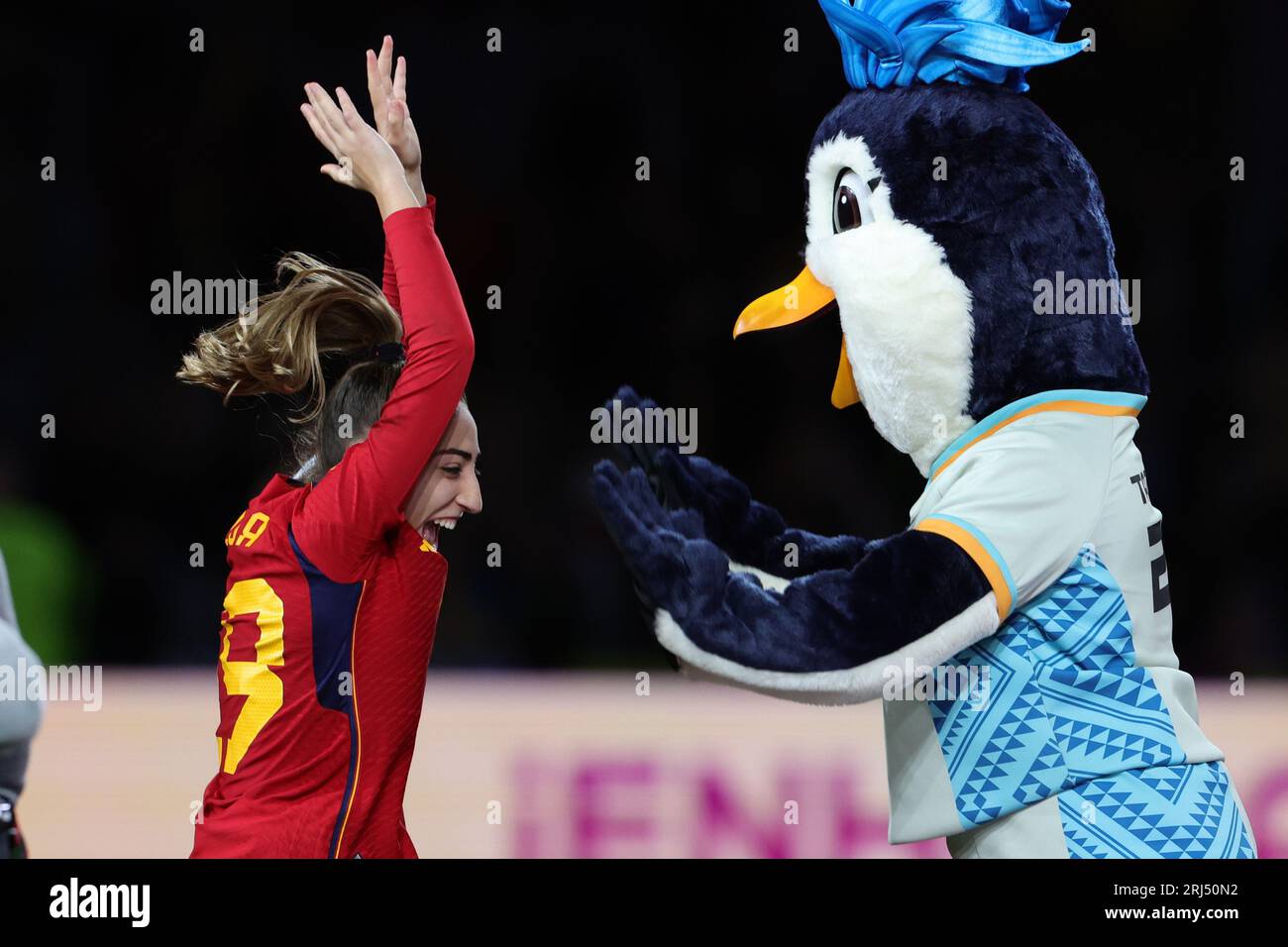 Olga Carmona of Spain reacts to the FIFA mascot during the FIFA Women's ...