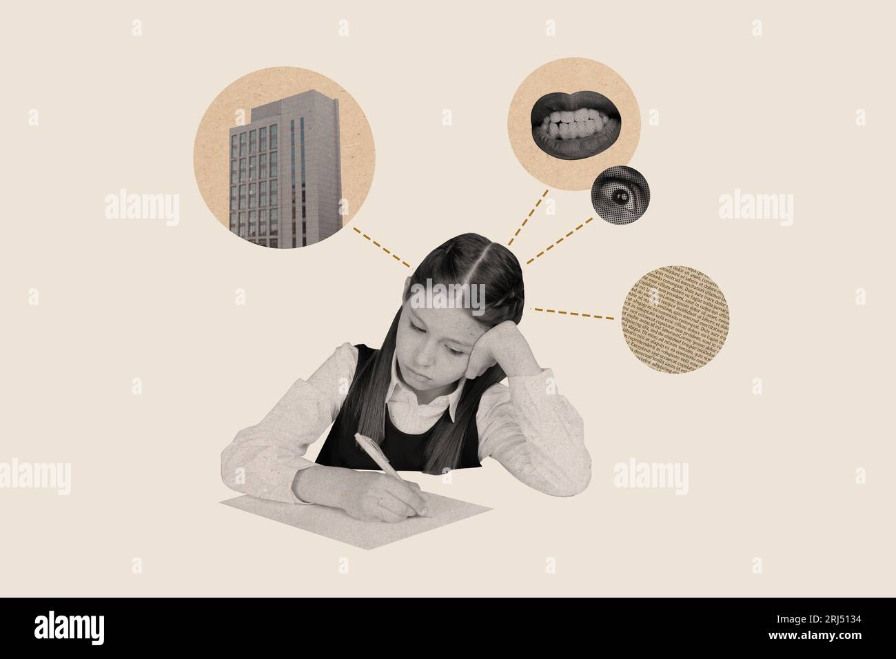 Poster artwork collage magazine of sad upset girl write test text ...