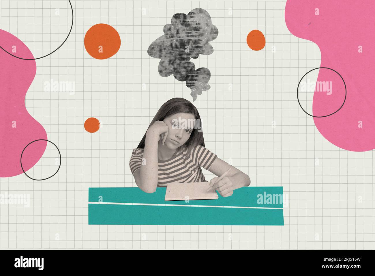 Little funny stressed female student pupil preteen girl school overload ...