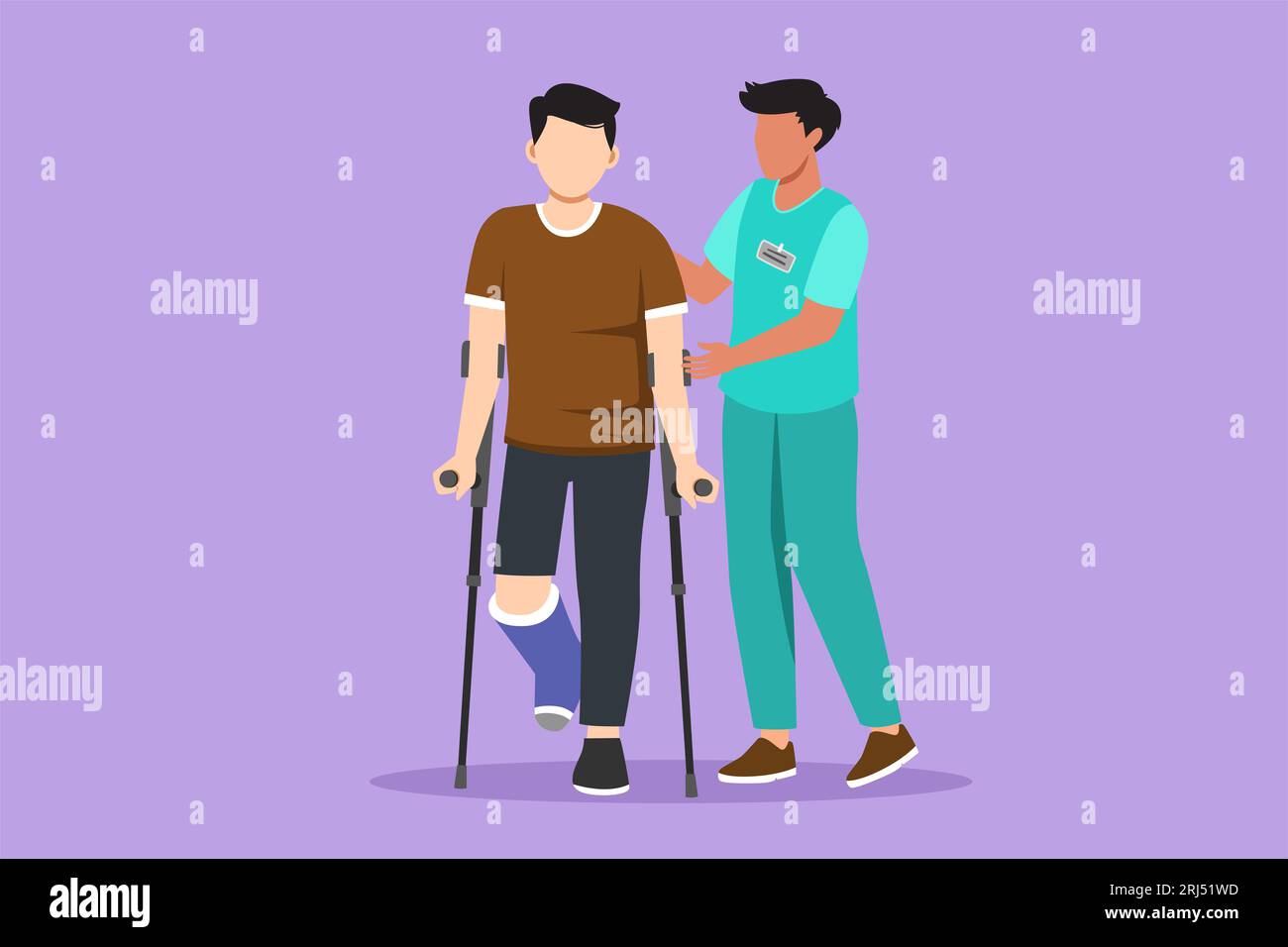 Cartoon flat style drawing of rehabilitation center. Man patient ...