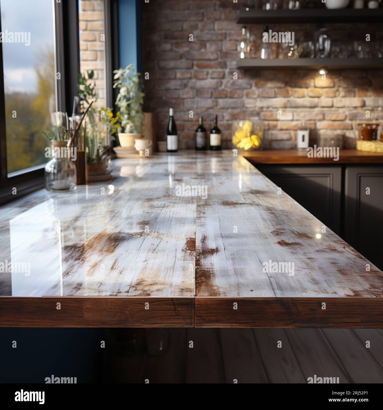 A kitchen countertop against windows Stock Photo - Alamy