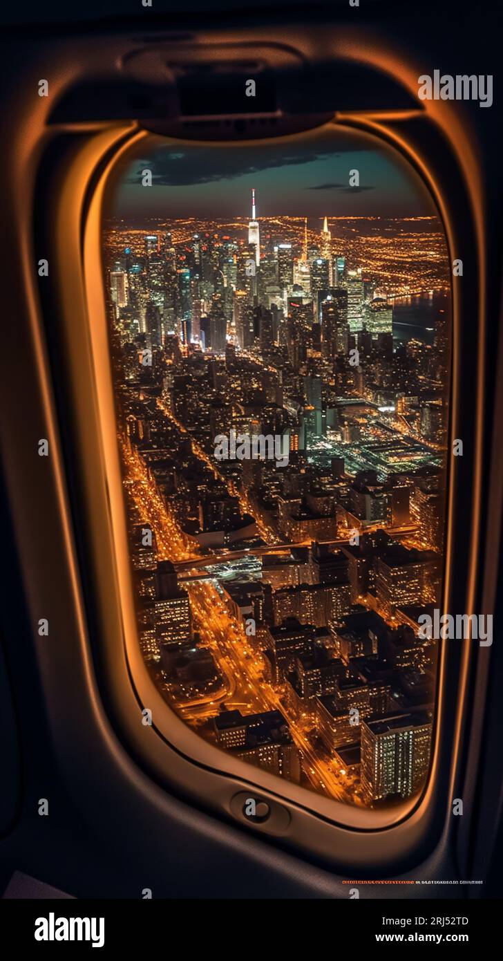 An aerial view of an urban cityscape from airplane at night Stock Photo ...