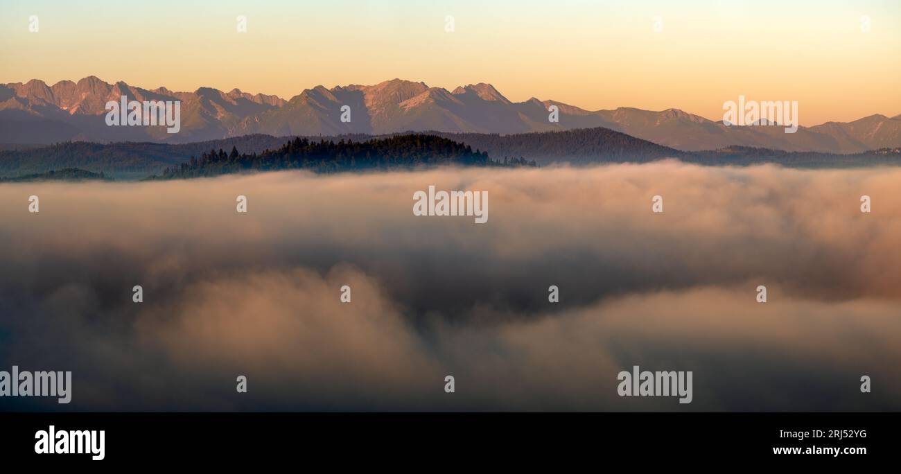 Beautiful panorama of a mountain landscape photographed from above the ...