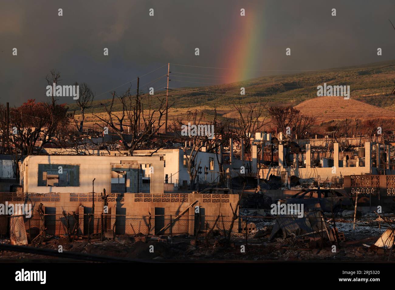 A rainbow appears above the devastated town of Lahaina, Hawaii on Aug ...