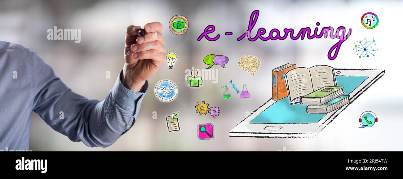 Man drawing an e-learning concept Stock Photo - Alamy