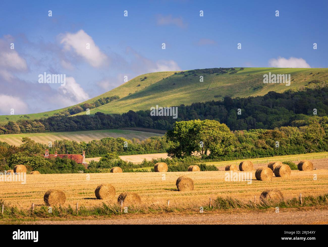 Firle harvest at the foot of the south downs nestled in the east Sussex ...