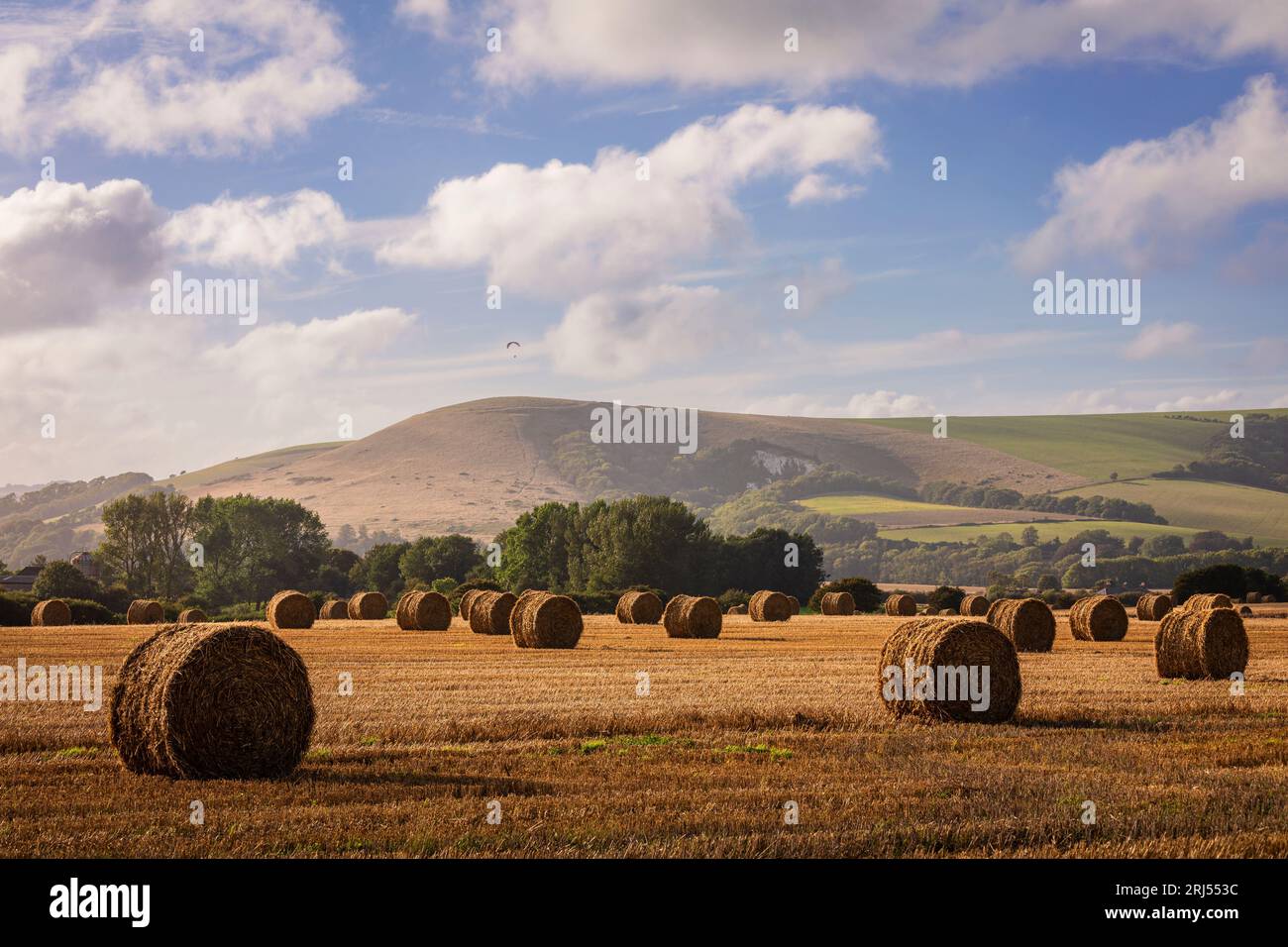 Firle harvest at the foot of the south downs nestled in the east Sussex ...