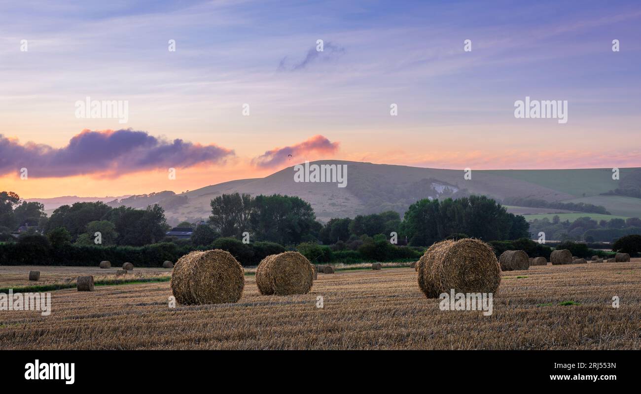 Firle harvest at the foot of the south downs nestled in the east Sussex ...