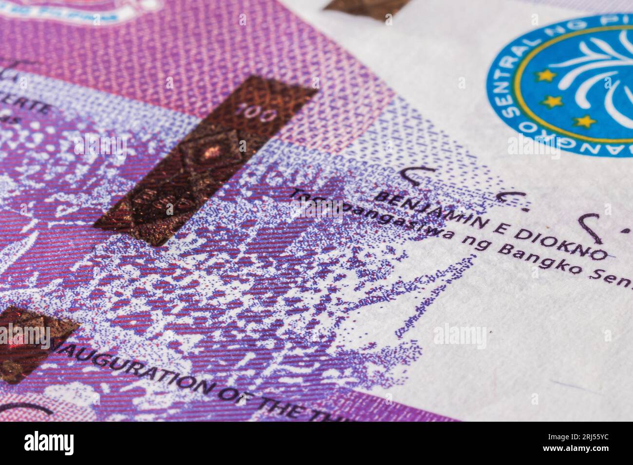 Extreme macro photography of a 100 Peso banknote. Ultra close up of a ...