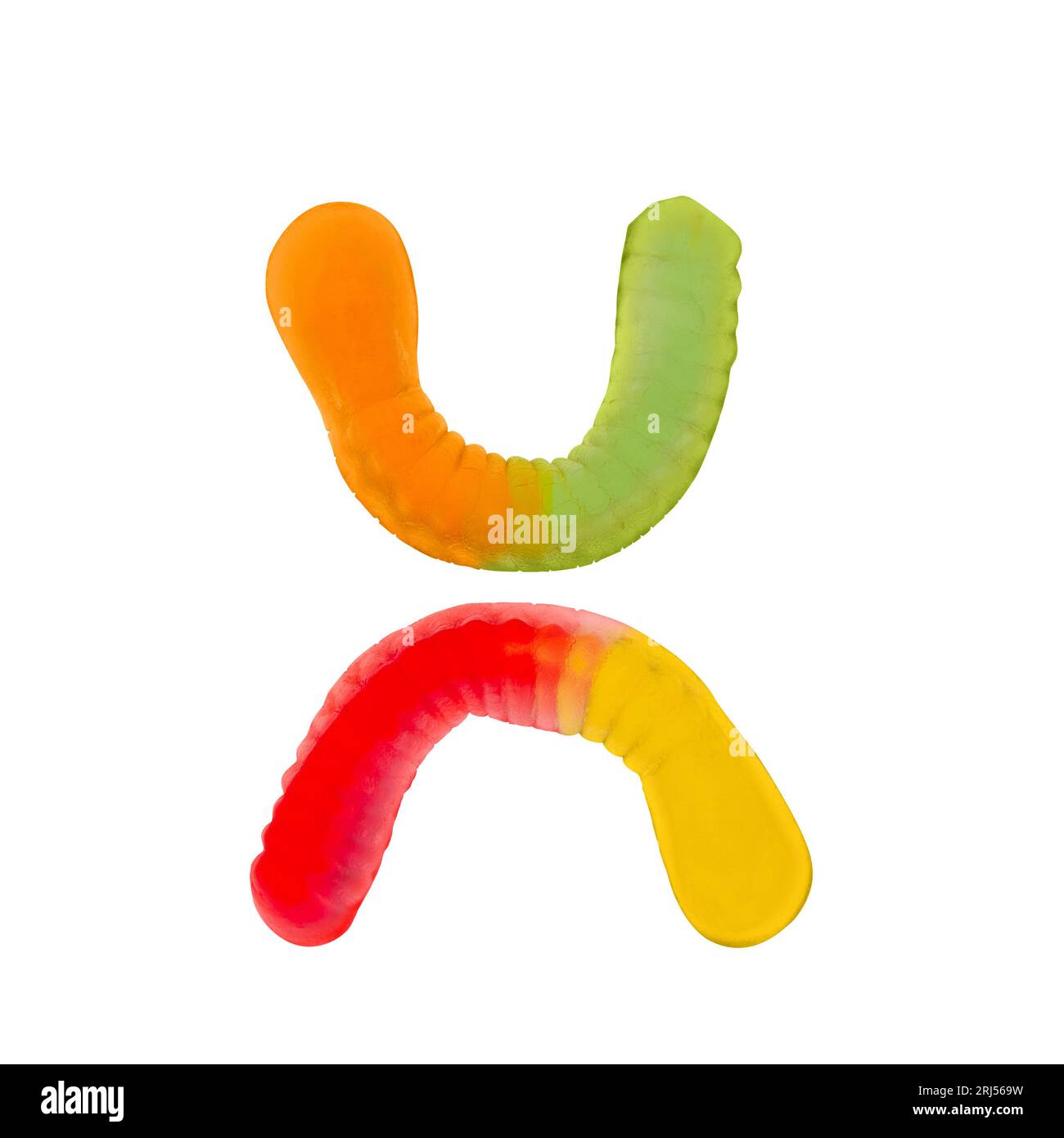 Letter X made of multicolored gummi worms and isolated on pure white ...