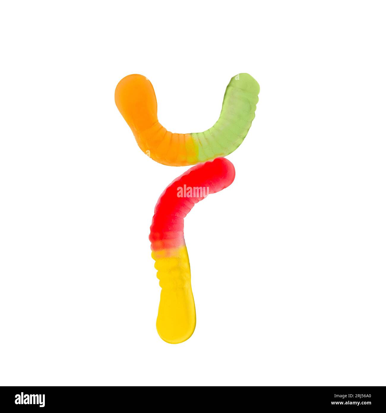 Letter Y made of multicolored gummi worms and isolated on pure white ...