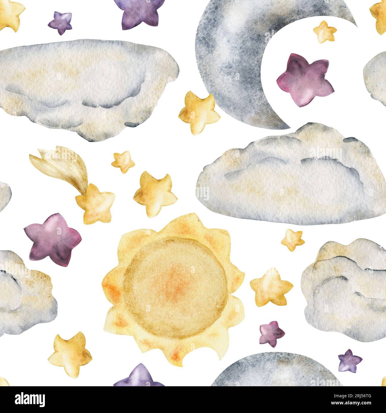 Watercolor hand drawn illustration, magical cosmos universe items, sky ...