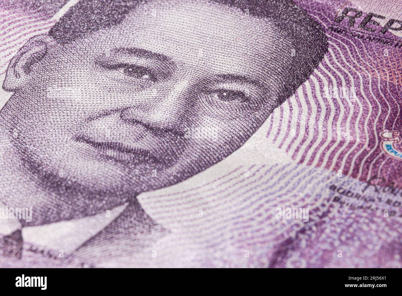 Extreme macro photography of a 100 Peso banknote. Ultra close up of a ...