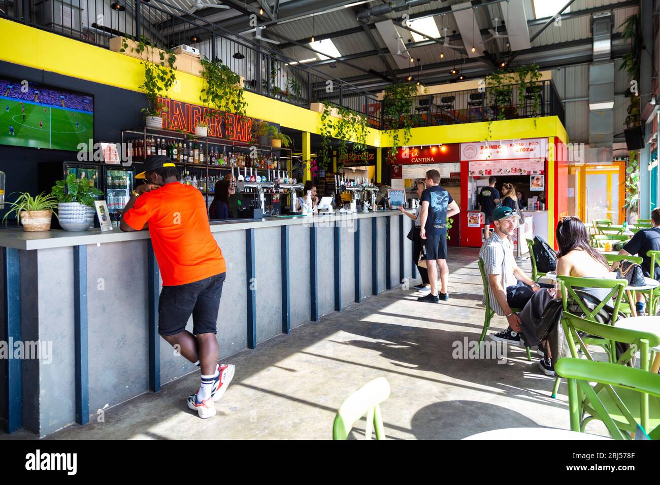 Interior of Hackney Bridge Kitchens food hall, Hackney, London, UK ...