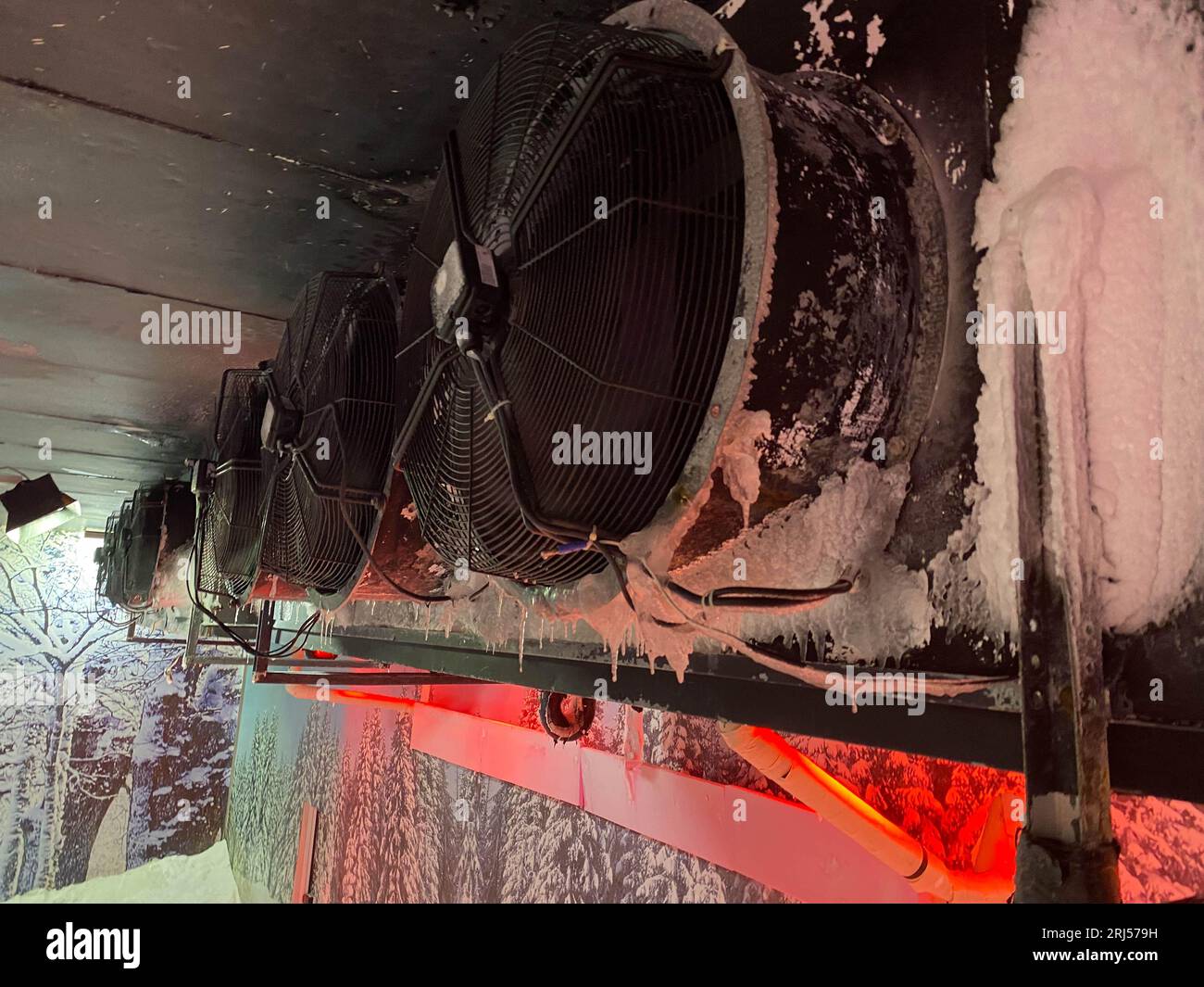 Air conditioning in ice, severe winter. White air conditioner Stock ...