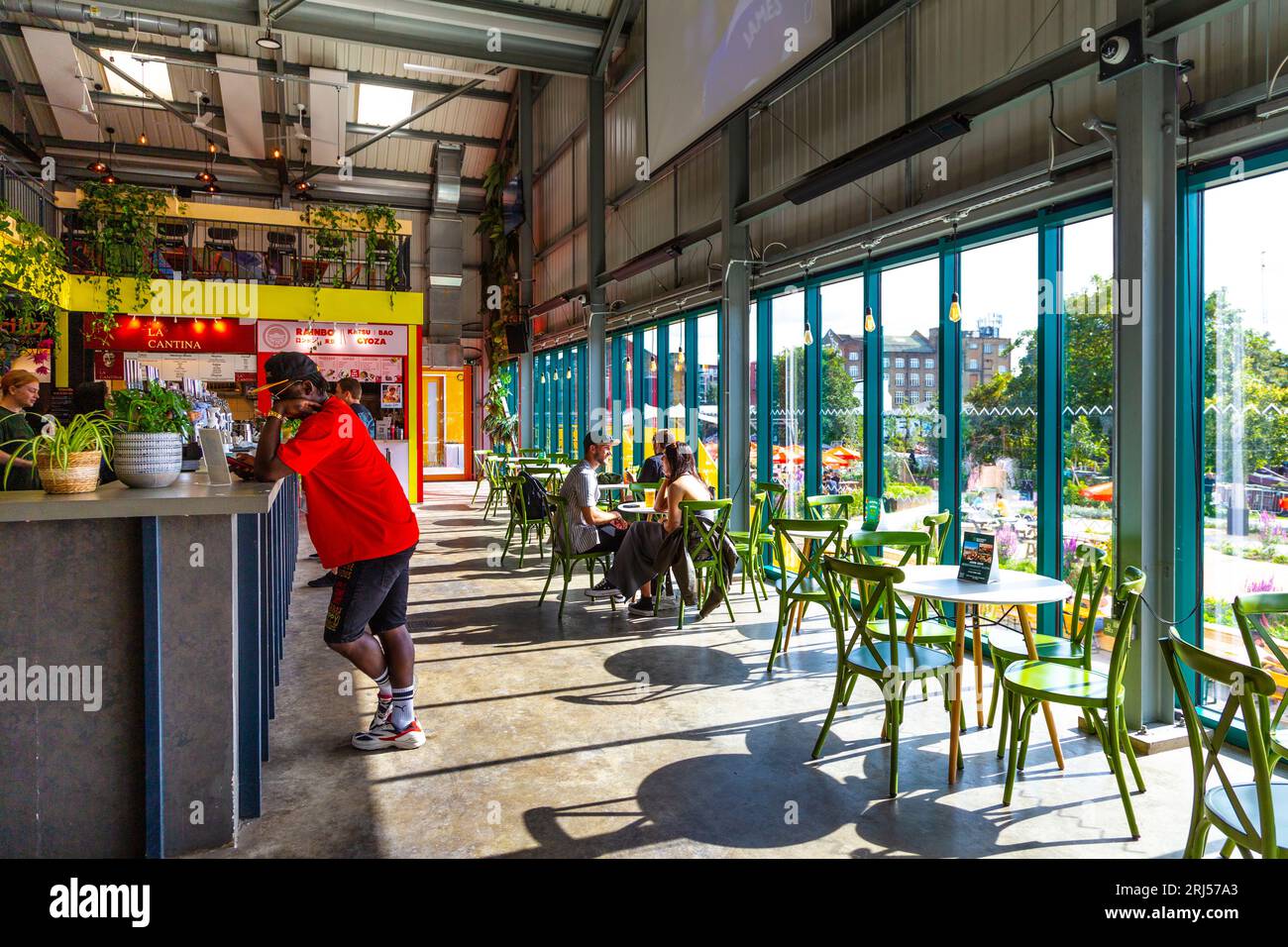 Interior of Hackney Bridge Kitchens food hall, Hackney, London, UK ...
