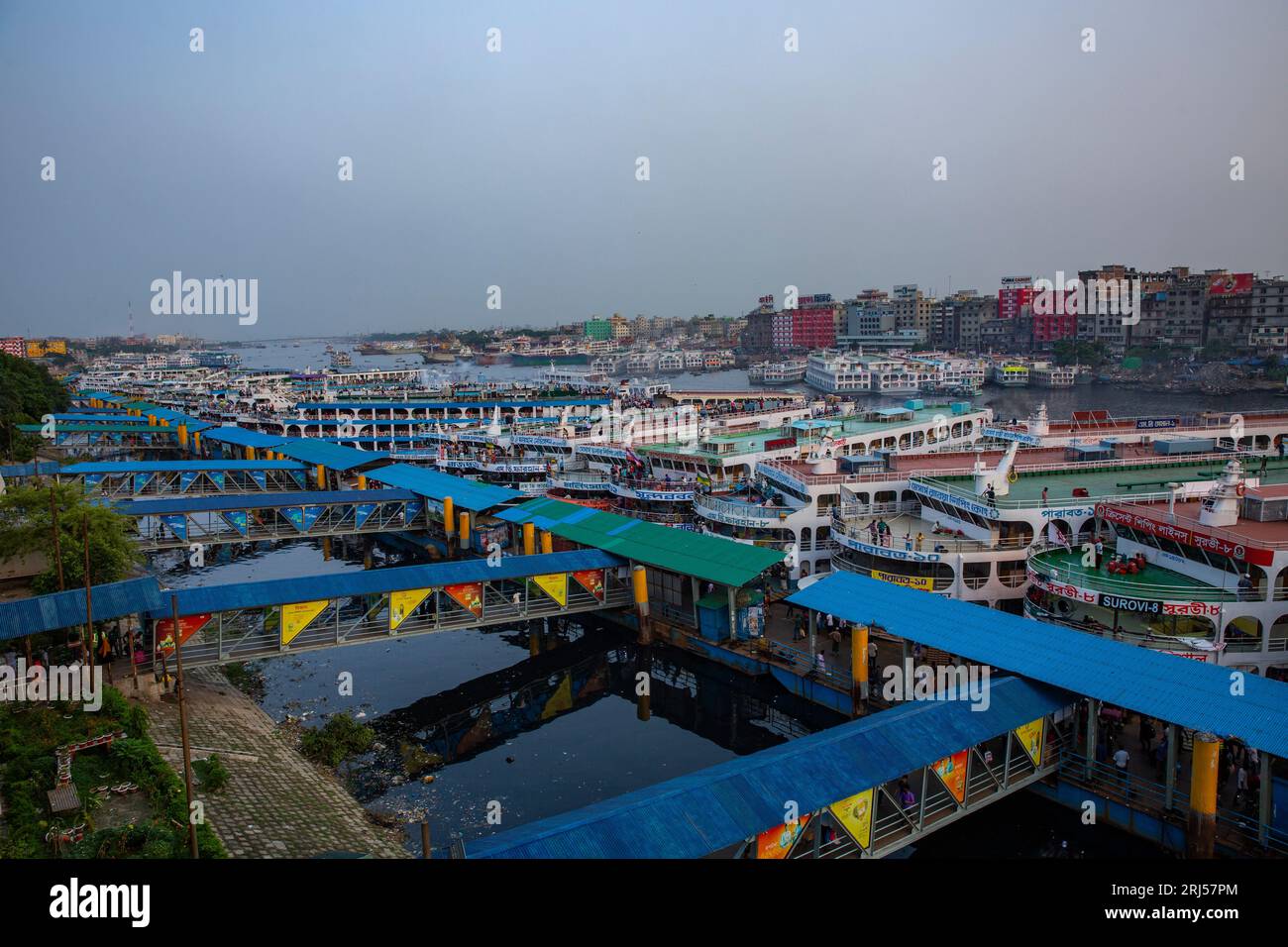 Hundreds of vessels anchored at the Sadarghat Launch Terminal in Old ...
