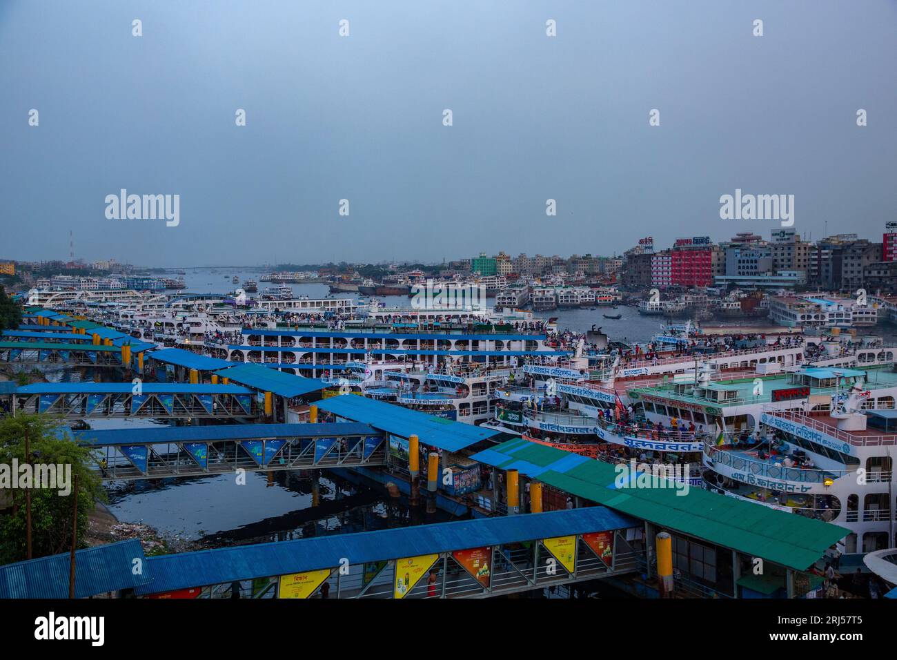 Hundreds of vessels anchored at the Sadarghat Launch Terminal in Old ...