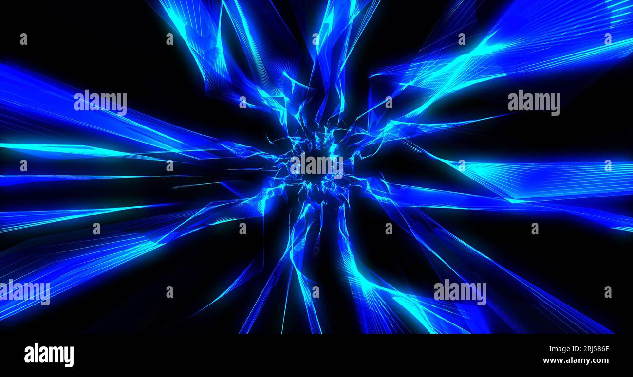 A tunnel flying at the speed of light from multi-colored blue and white ...