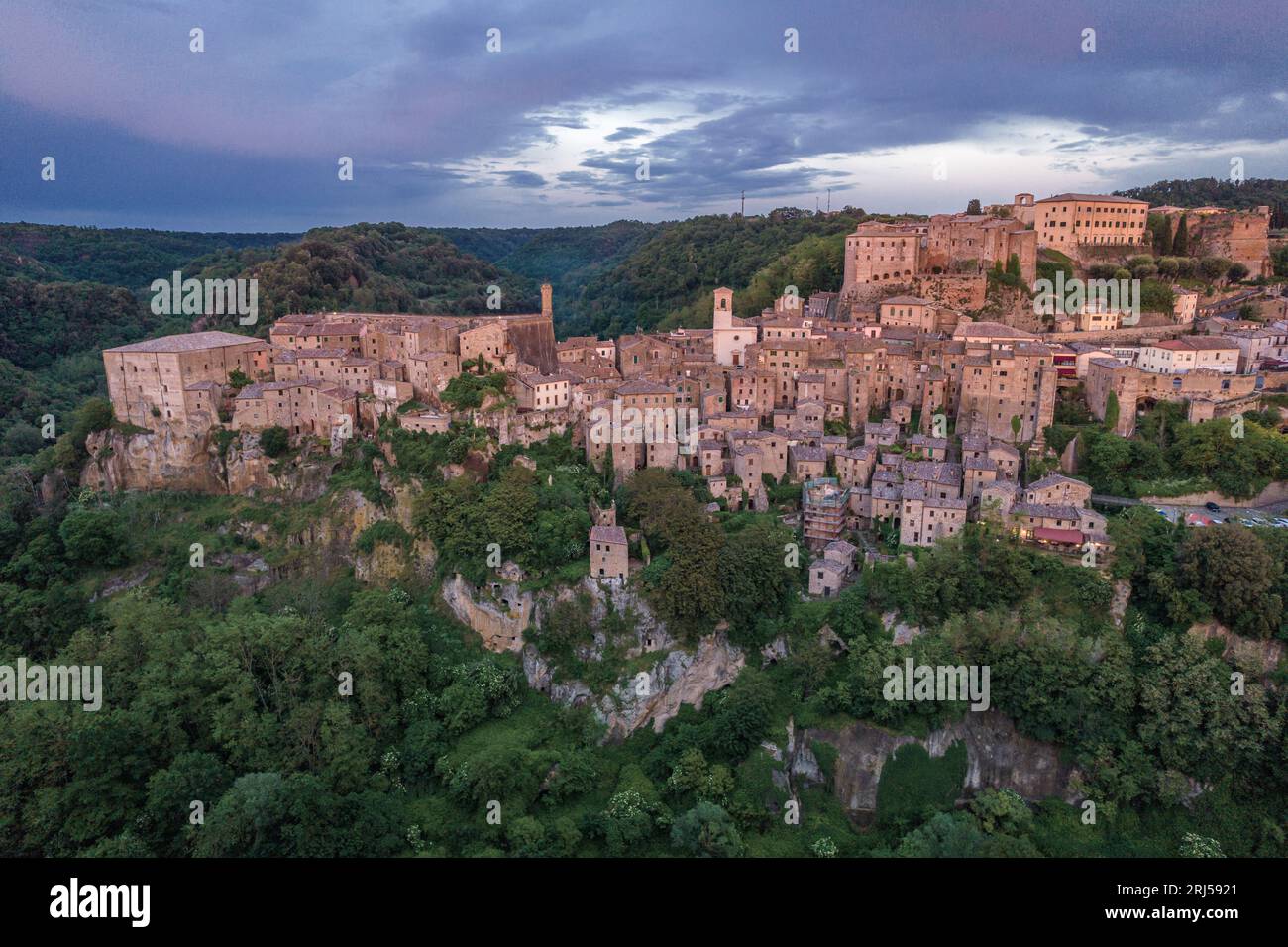 Aerial view of Italian medieval city, Sorano in the province of ...
