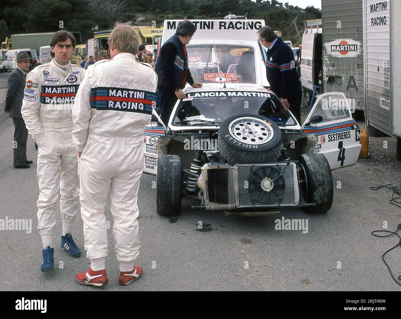 Henri Toivonen at a service stop for his Lancia Rally 037 Evo on the ...