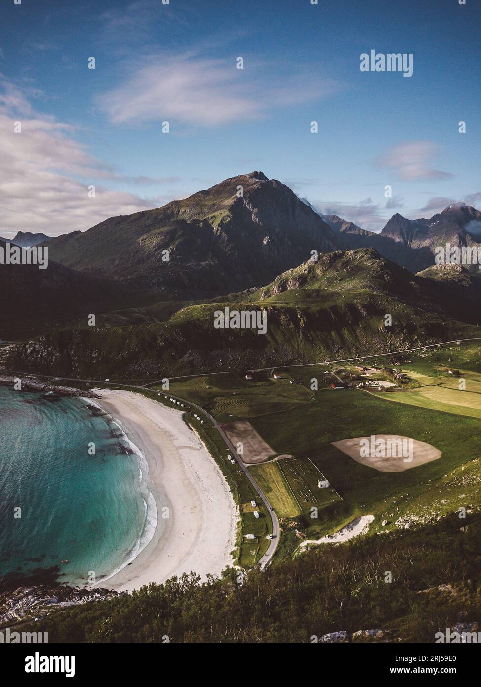 Aerial view of mountains, beach, coast line, road and village Stock ...