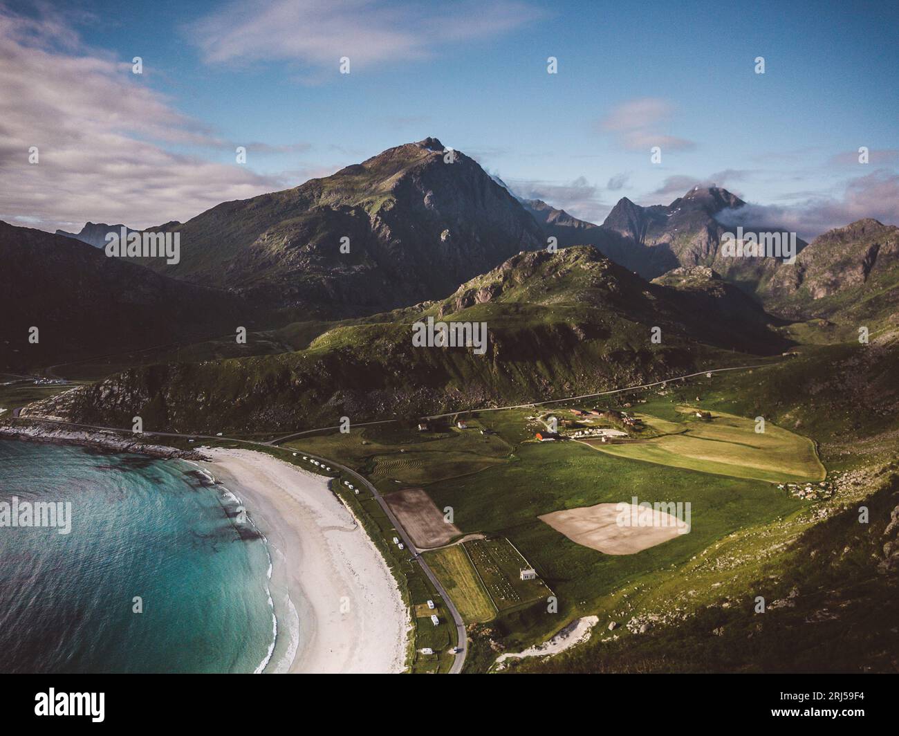 Aerial view of mountains, beach, coast line, road and village Stock ...