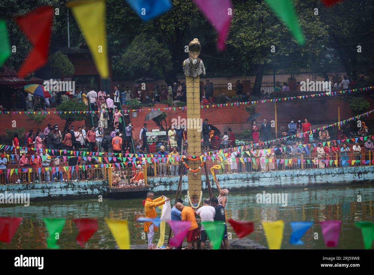 Kathmandu, Bagmati, Nepal. 21st Aug, 2023. People gather to offer ...