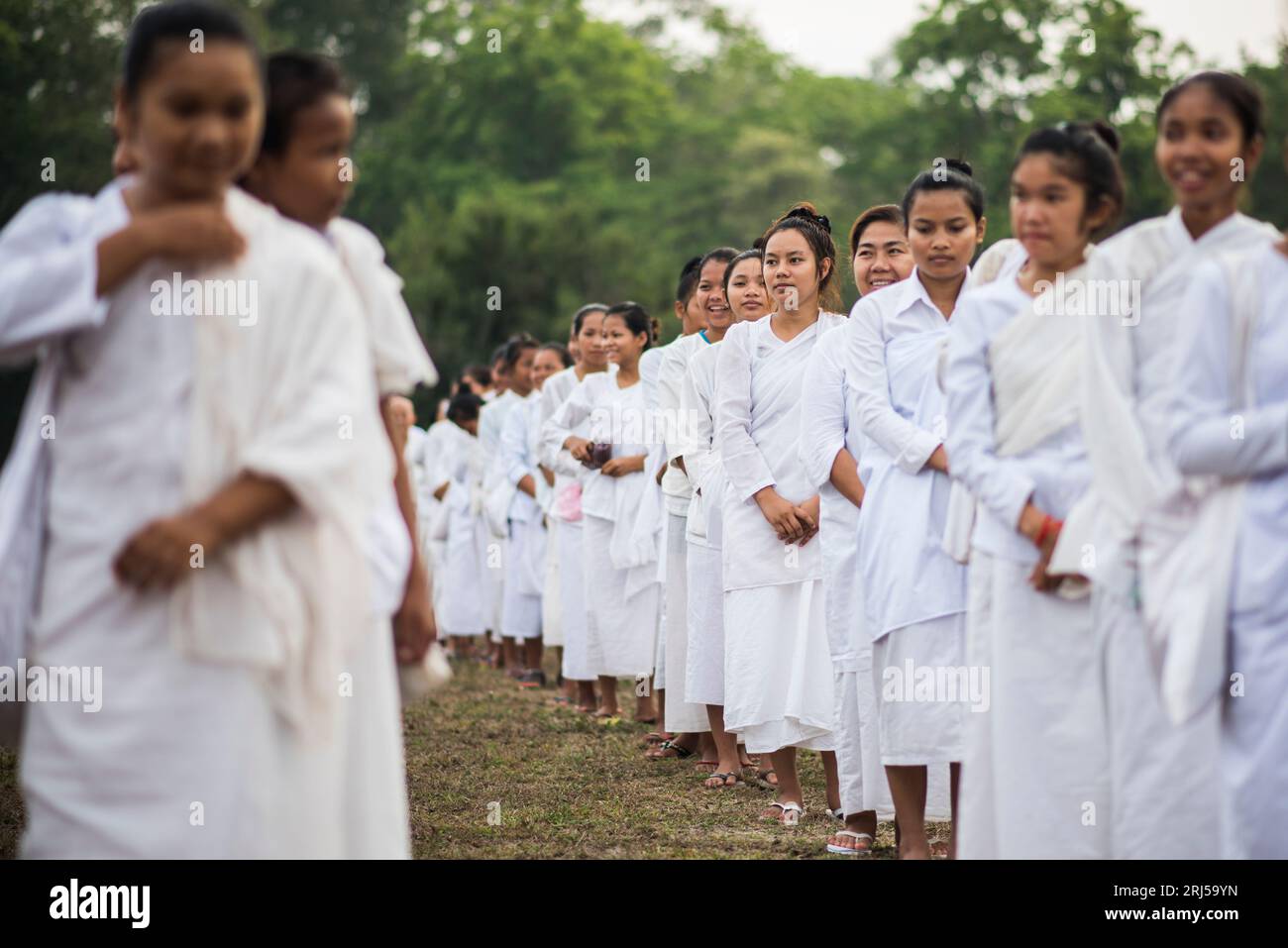 Large group of Buddhist nuns during the celebration of the Visak Bochea ...
