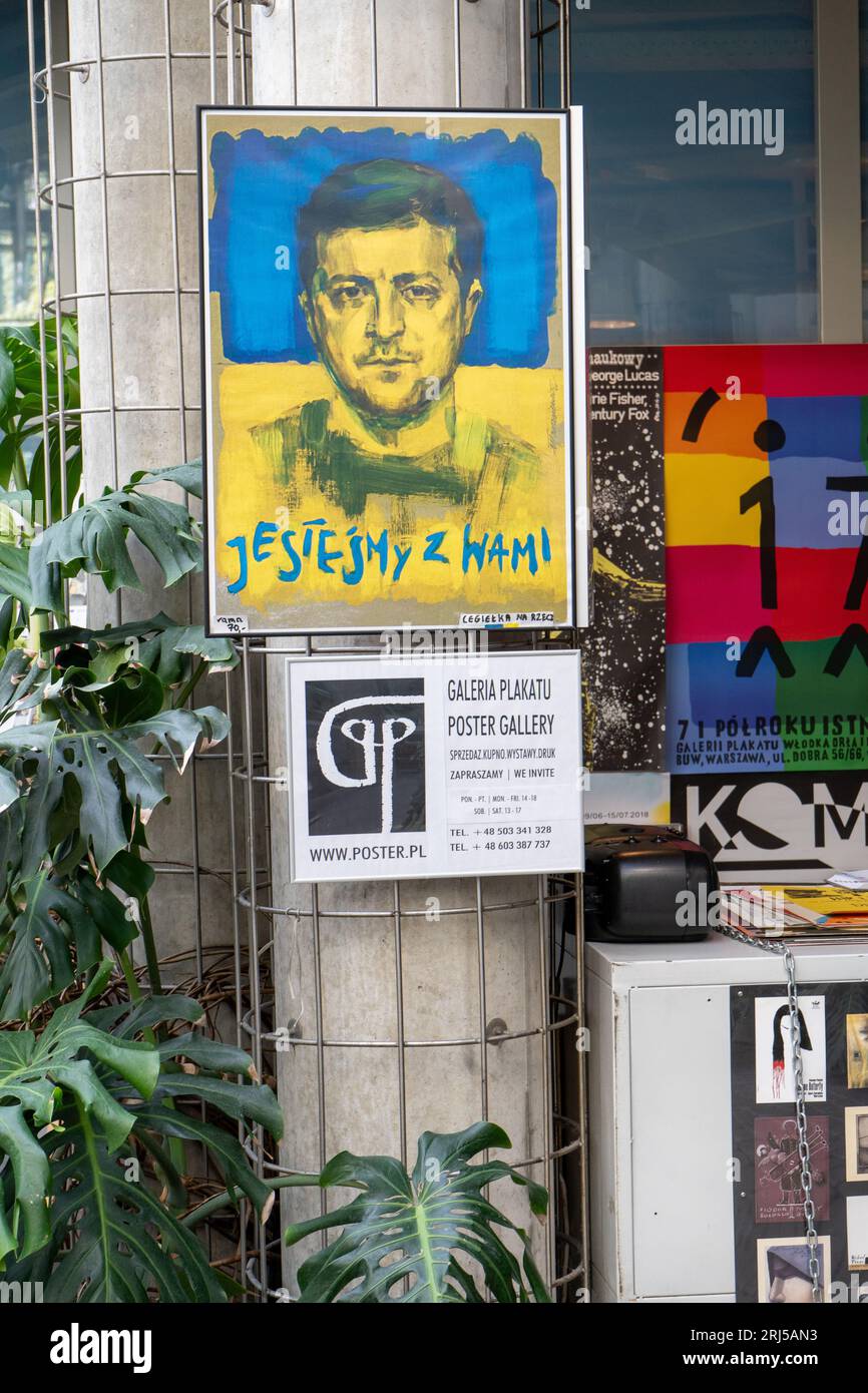 Portrait of Ukrainian President Volodymyr Zelensky on a street poster ...