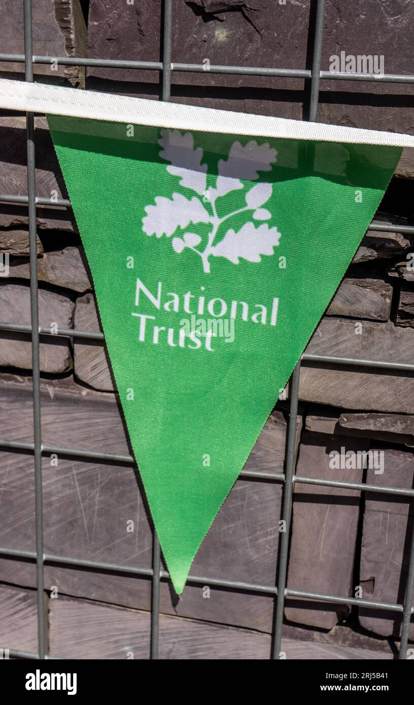 National Trust banner at Penrhyn Castle, a country house in a former ...