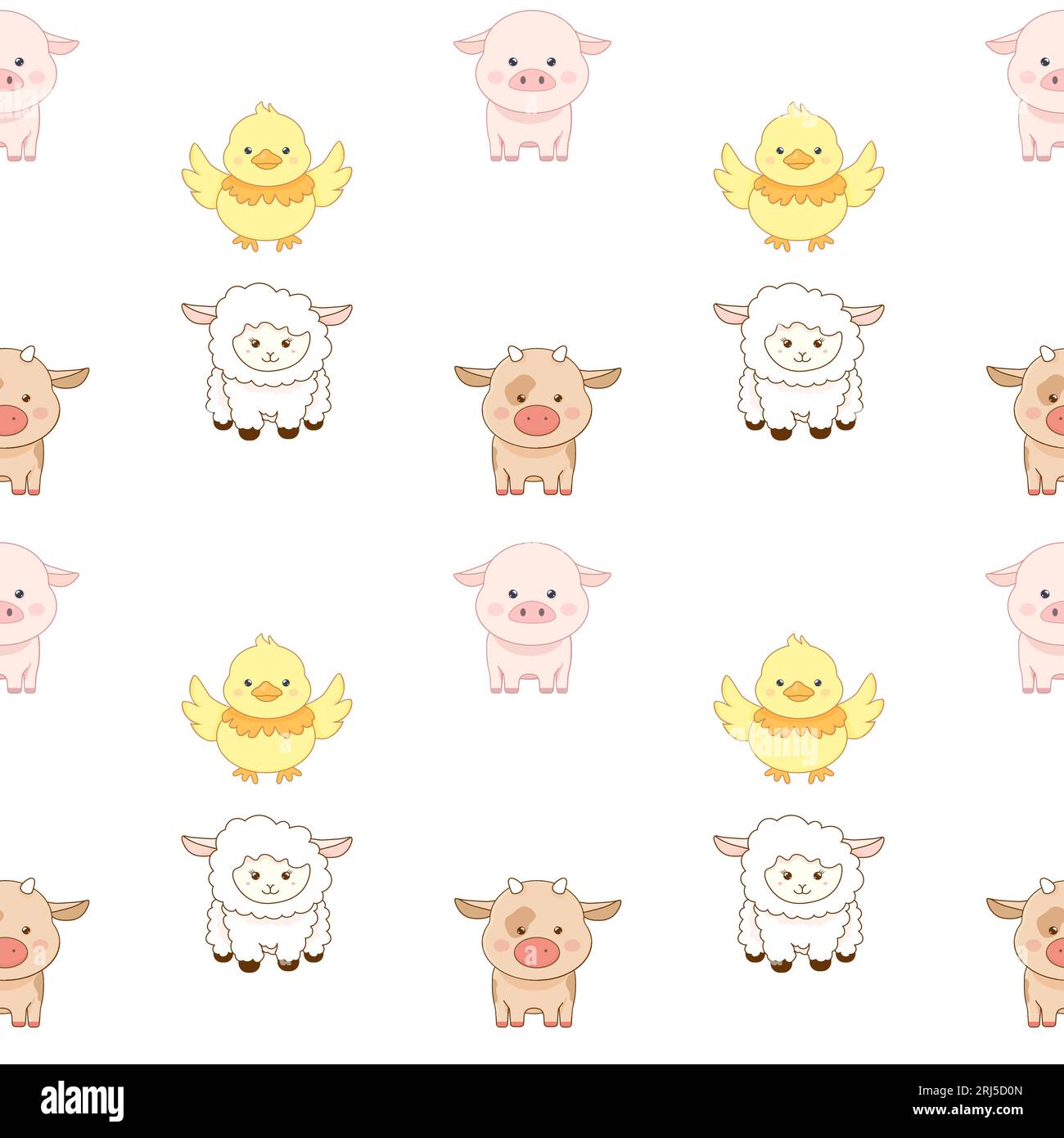 Pattern seamless animals cute farm animals cow, sheep, chicken, pig ...