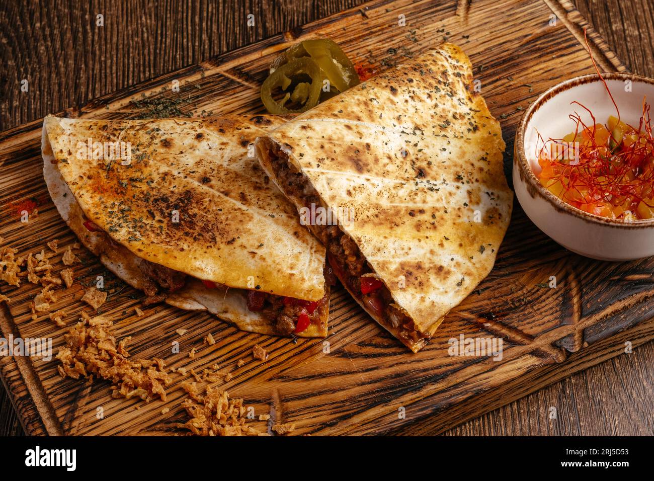 tacos with beef, sauce and vegetables Stock Photo - Alamy