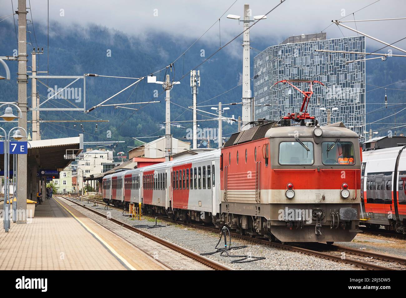 Modern Innsbruck railway station platform. Austrian transportation ...