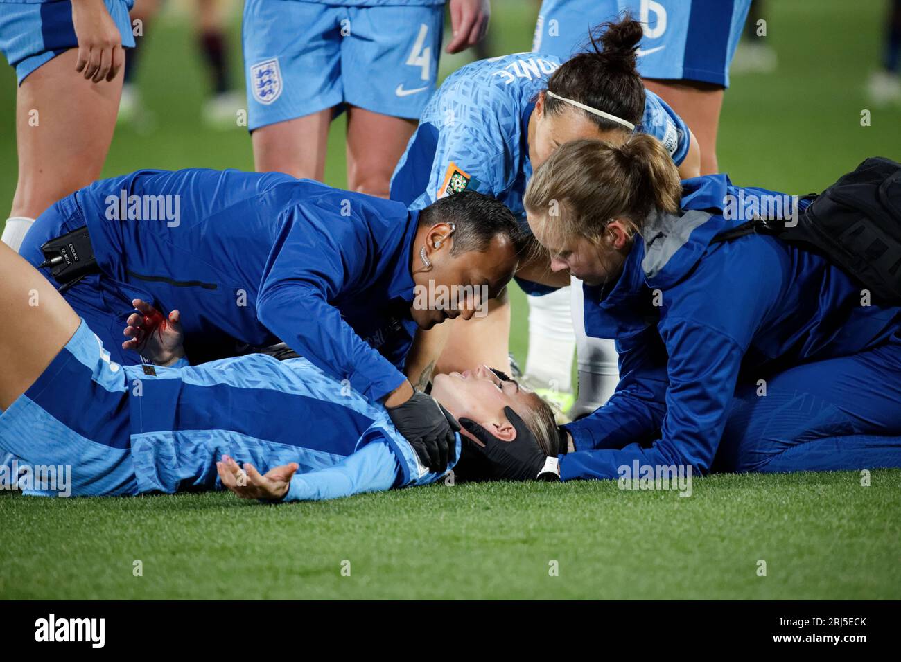 Sydney, Australia. 20th Aug, 2023. Medics attend to the injured Alex Greenwood of England after ...