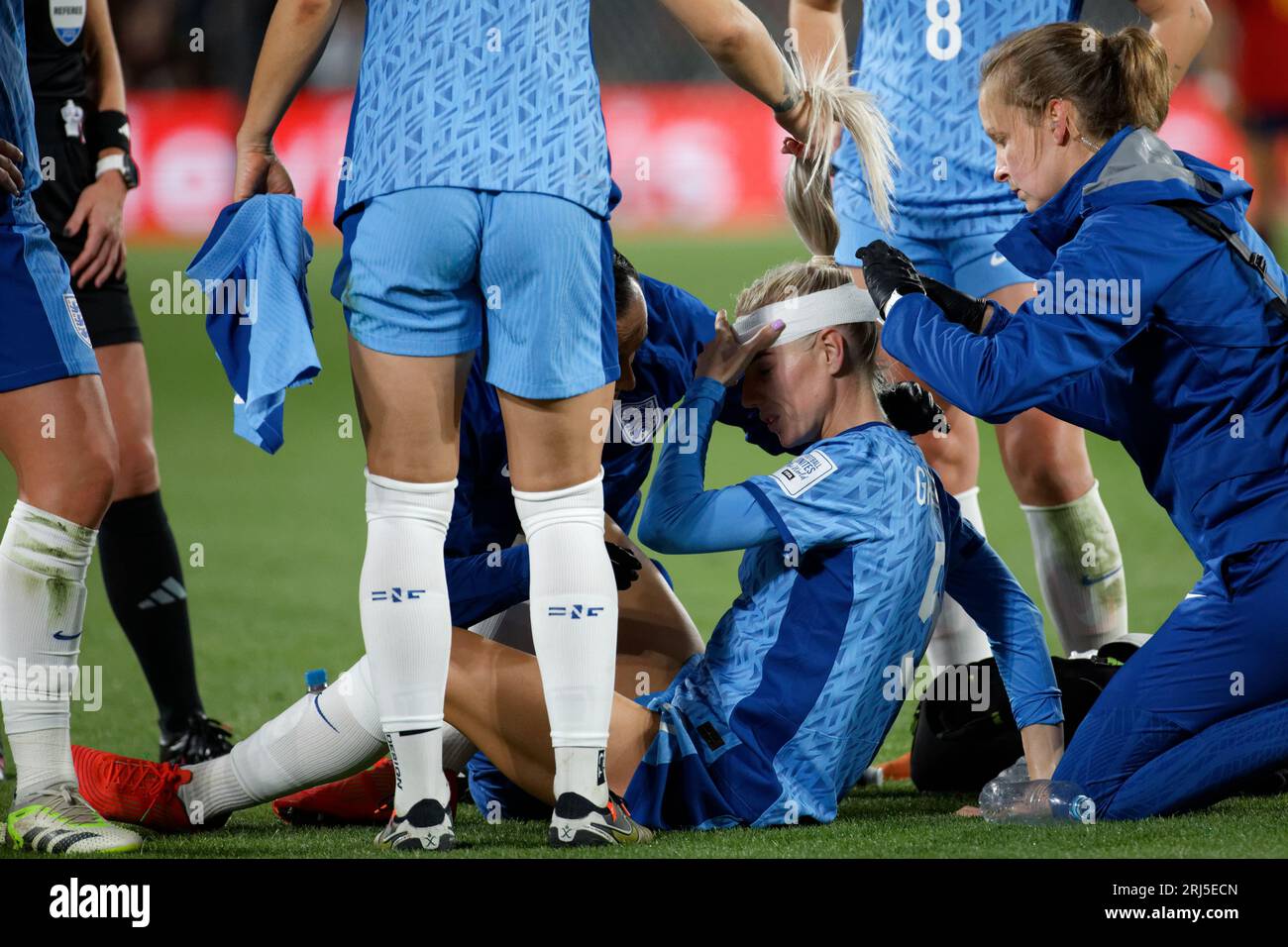 Sydney, Australia. 20th Aug, 2023. Medics attend to the injured Alex Greenwood of England after ...