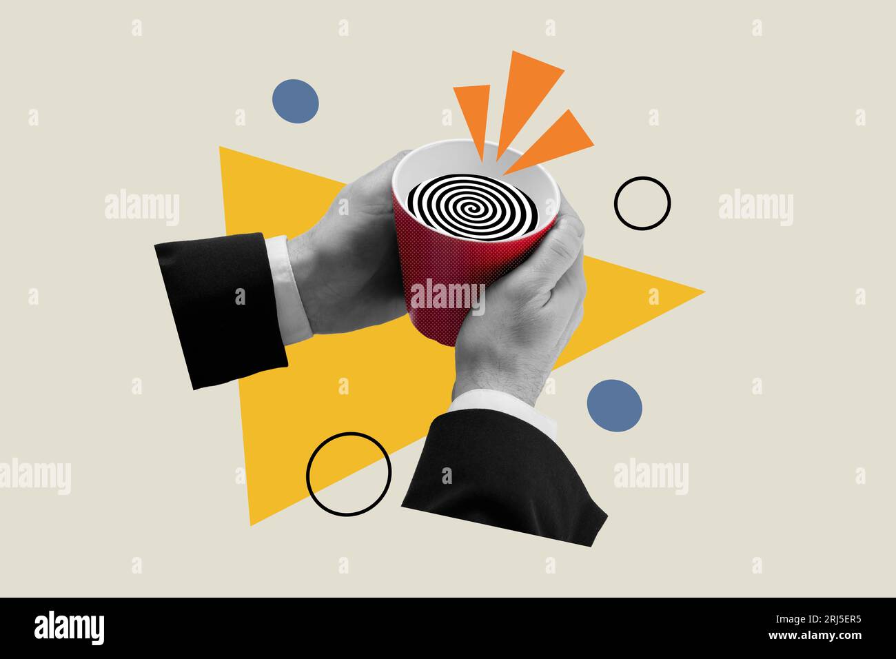 Composite collage portrait of black white colors arms hold hypnotic ...