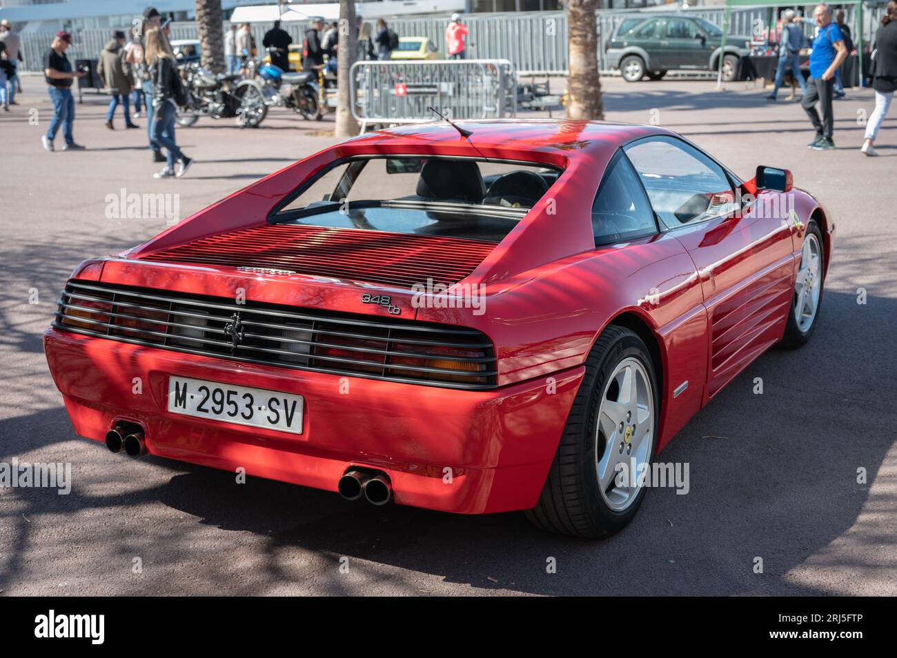 Rear view of a red classic Italian sports car, the Ferrari 348 TB Stock ...