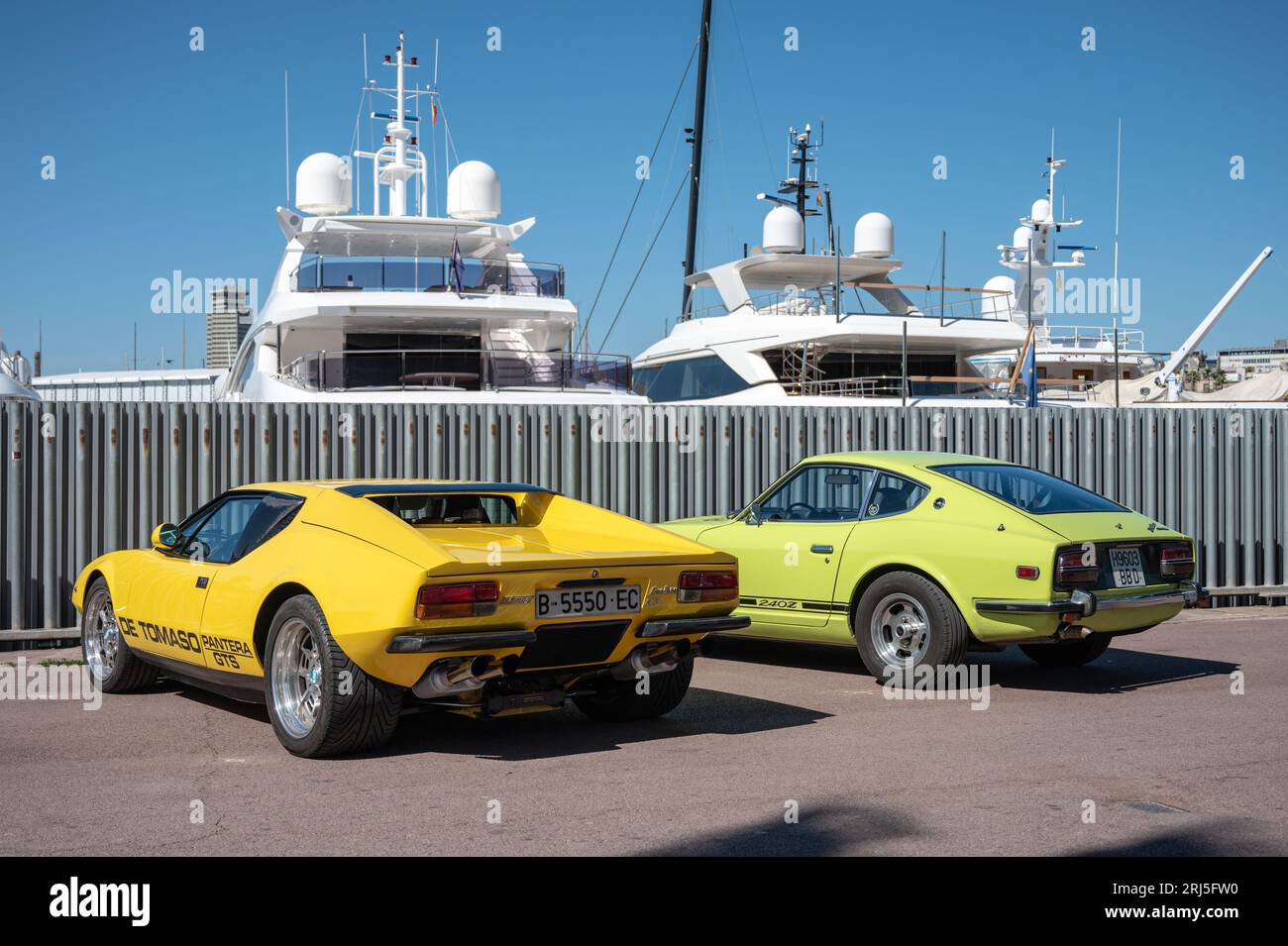 Detail of two beautiful classic sports cars De Tomaso Pantera GTS ...