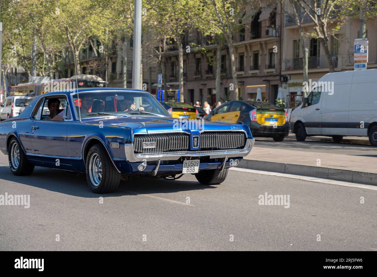 Nice American classic car, Mercury Cougar XR7 in blue color on the ...