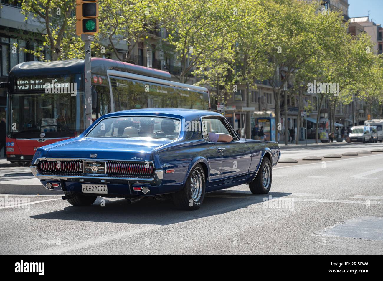 Nice American classic car, Mercury Cougar XR7 in blue color on the ...