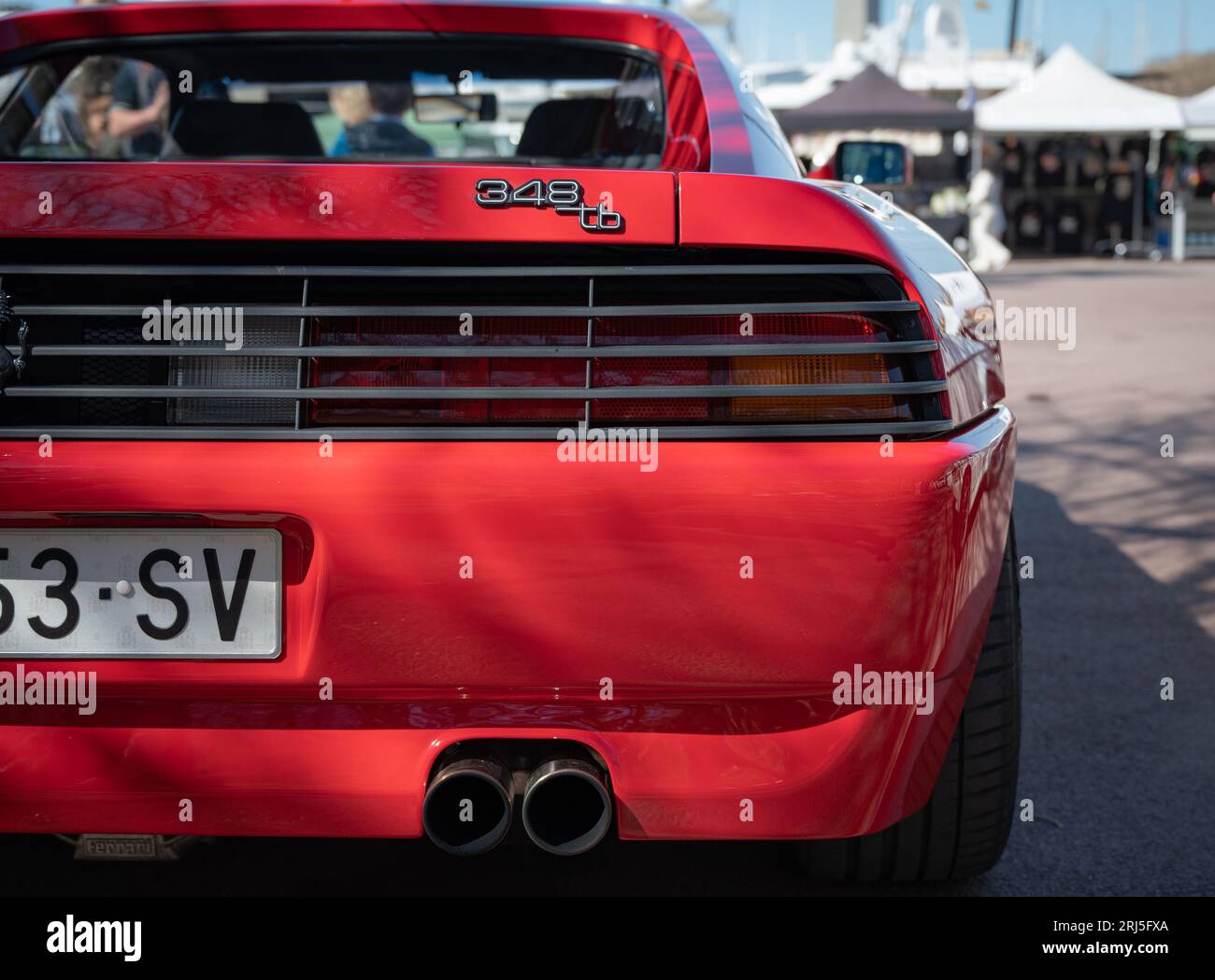 Rear view of a red classic Italian sports car, the Ferrari 348 TB Stock ...