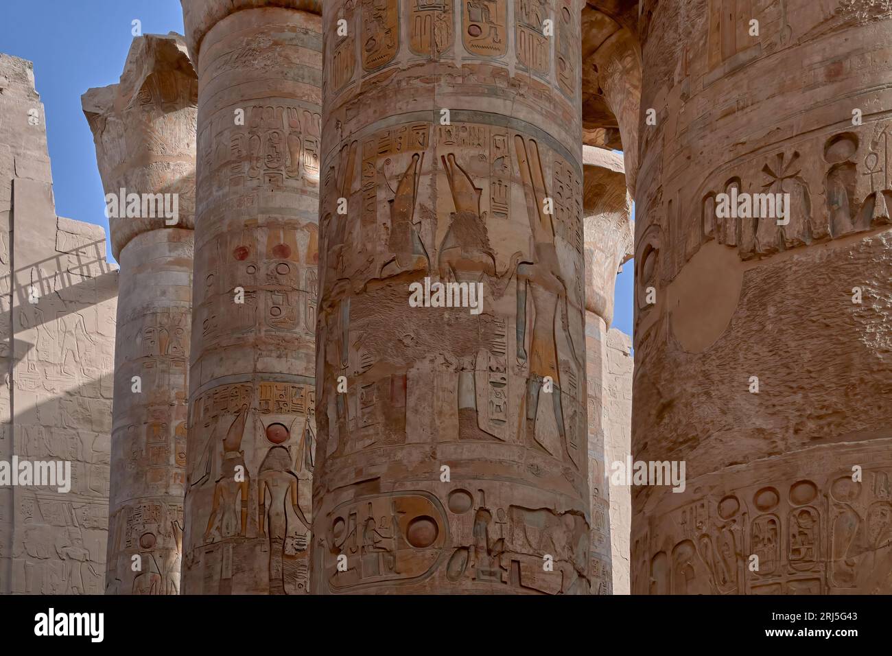 Low-angle shot of the detail of the columns with closed papyriform ...