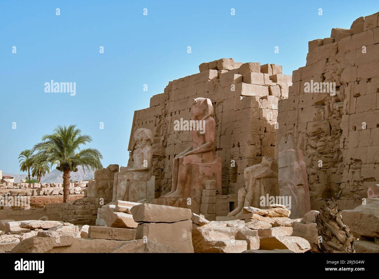 A closeup of the historical the sanctuary of Amun under the blue sky in ...