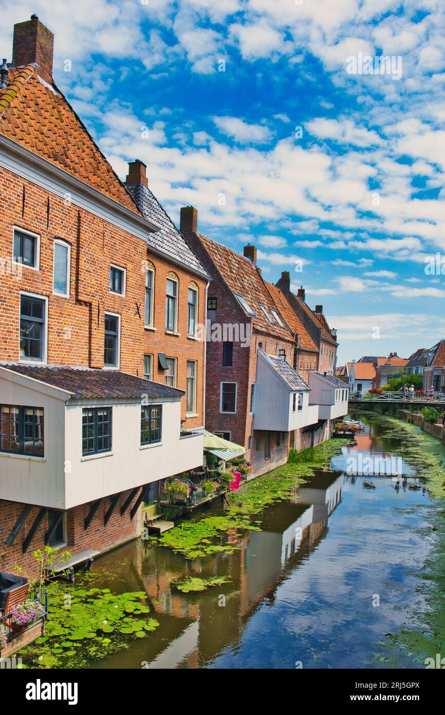 The so-called hanging kitchens of medieval buildings along a canal in ...